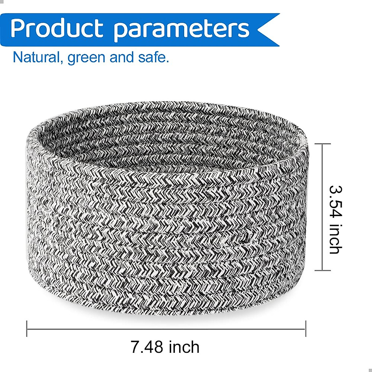 Hispqser Small Woven Basket, Cotton Woven Grey Basket for Gifts Mini Storage Cute Baskets Tiny Decorative Boo Round Basket for Office Bathroom Bedroom Living Room Montessori Toys 7.48*7.48*3.54inch