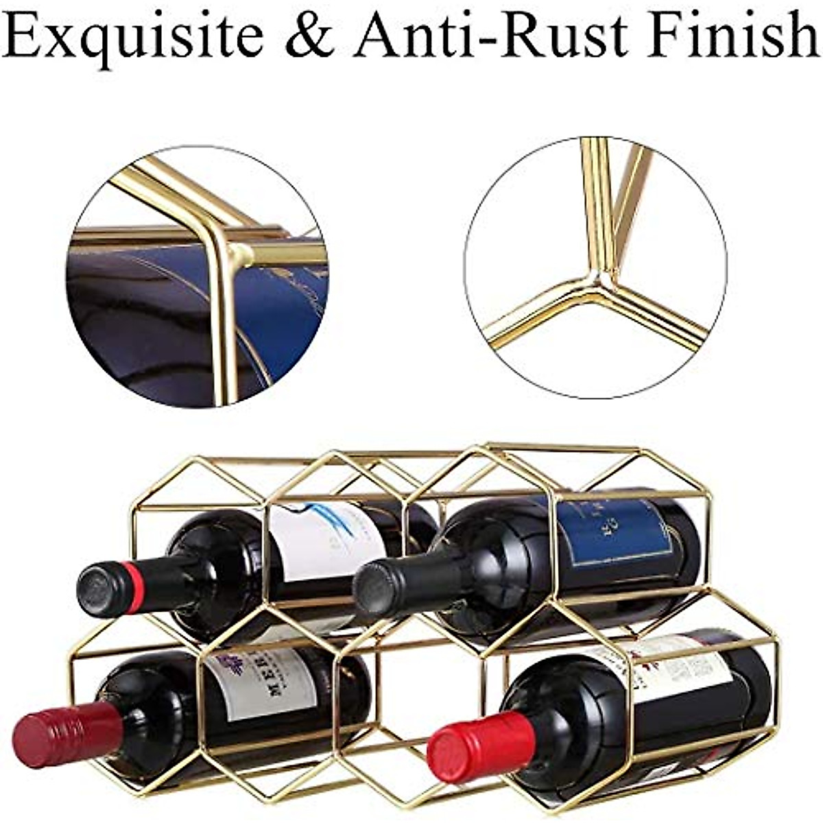Tapbull Gold Metal Wine Rack Freestanding, Tabletop Wine Rack Holder, Countertop Wine Bottle Holder (Gold)