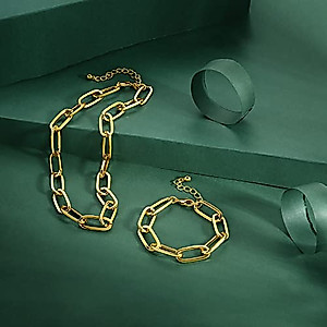 LANE WOODS Gold Chain Necklace and Bracelet for Women Ladies Dainty and Chunky Chain Link Paperclip Jewelry Set