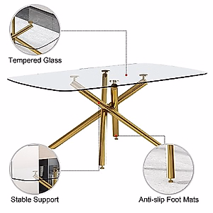 FURNITO Glass Dining Table,Gold Dining Room Table,Transparent Glass Kitchen Table with Golden Chrome Legs,71'' Oval Glass Dining Table Ideal for Living Room Home Office(6-8 People)