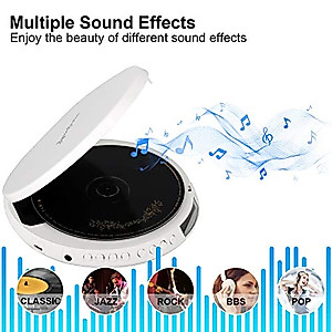 ByronStatics Portable CD Player, Personal Compact Disc Player with Anti-Skip/Anti-Shock, Headphone Jack & Large LCD Display for Car Use and Home Travel, not Rechargeable, Use AA Batteries White