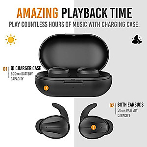 Alpatronix Wireless Earbuds HX500 Waterproof Bluetooth Headphones TWS in Ear Wireless Earphones Rechargeable Stereo Headset w/Qi Charging Case & Mic for iPhone/Samsung Galaxy, Sports&Running - Black