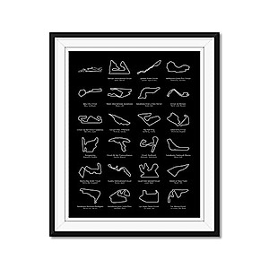 F1 Race Track Poster intended for Formula 1 Racing Fans for 2023 Circuits Gift Print Wall Art Handmade Decor: Portrait Black, 8x10" Satin Print (Unframed)
