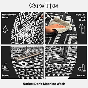 Rugcomf Outdoor Rug 8x10, Outdoor Patio Rug Waterproof for Outside Your Rv, Outside, Camping, Deck, Porch, Balcony, Backyard, Picnic Black and White