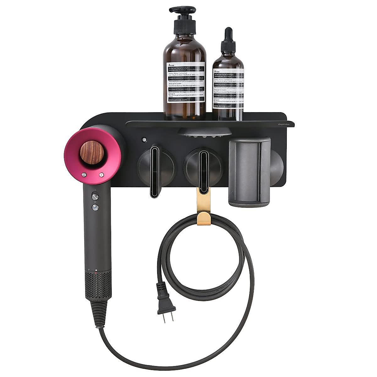 simpletome 2 in 1 Wall Mount Organizer for Dyson Supersonic Hair Dryer with Storage Rack (Black)