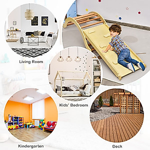 Olakids Climbing Toys for Toddlers, 3 in 1 Kids Wooden Pikler Montessori Arch Climbing Rocker with Ramp Ladder Cushion Pad for Gym Playground, Indoor Baby Climber Toy Play Structure Activity Set