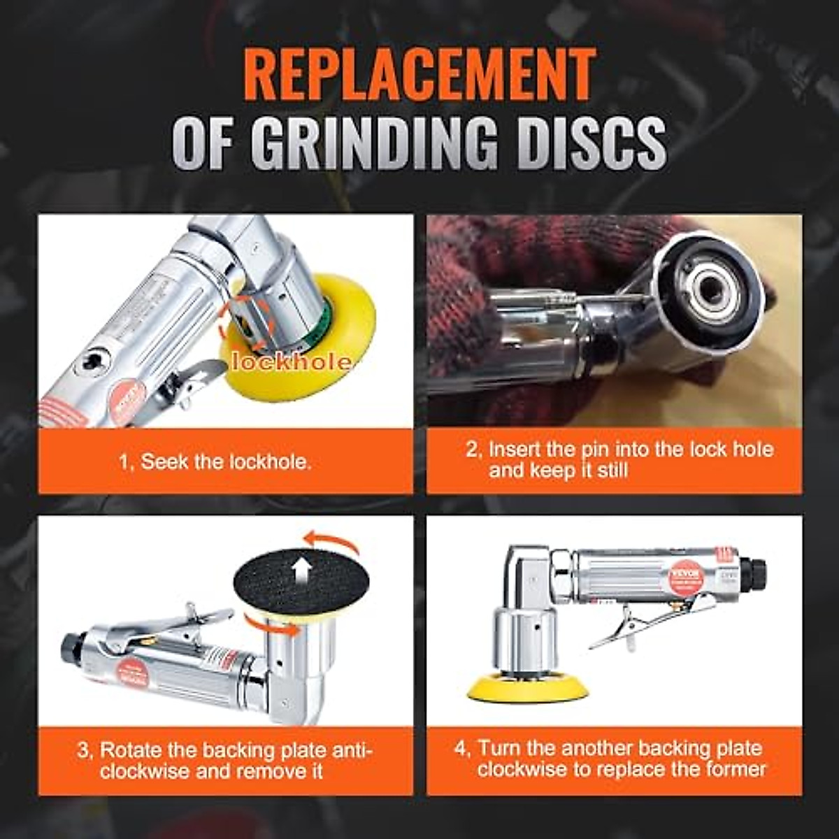 VEVOR 1/2/3 Inch Random Orbital Air Sander, High-Speed 15000RPM Mini Pneumatic Sander for Auto Body Work, 58PCS Air Powered Sander Kit with Sandpapers, Wool Pad, Wavy Sponges