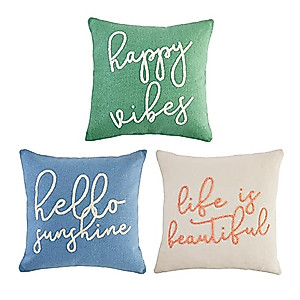 Mud Pie Color Sentiment Dhurrie Pillow, 22" x 22", Life is Beautiful