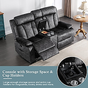 GUEAPY Reclining Loveseat-Power Reclining Loveseat with Console,Double Recliner Loveseat with Heat and Massage,Electric Loveseat Recliner with Cup Holders,USB & Type-C Charge Ports for Living Room,RV
