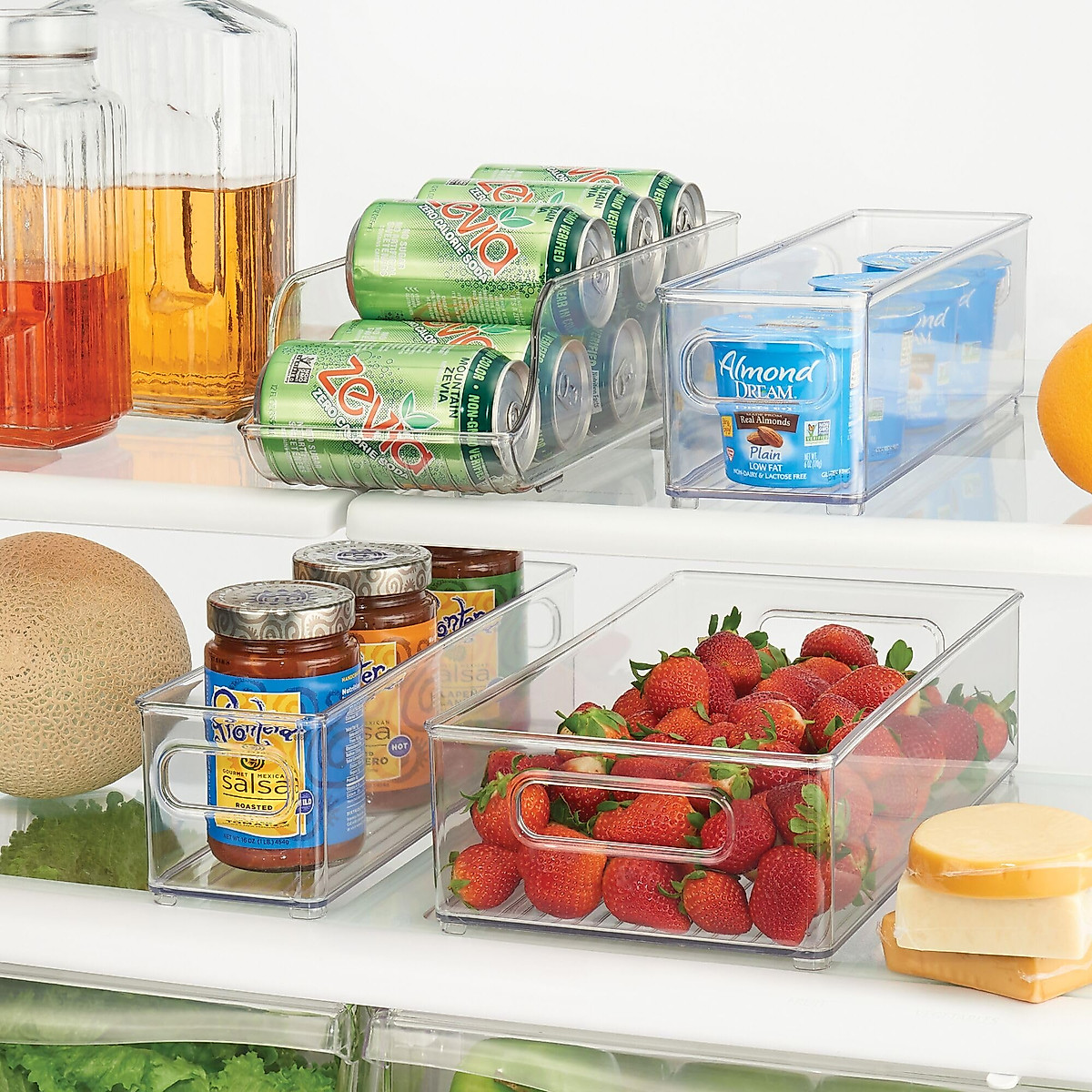 iDesign BPA-Free Plastic Water Bottle and Drink Holder Fridge Organizer Bin for Kitchen, Basement, Garage Fridge – 13.7" x 5.4" x 4.1", Clear Plastic