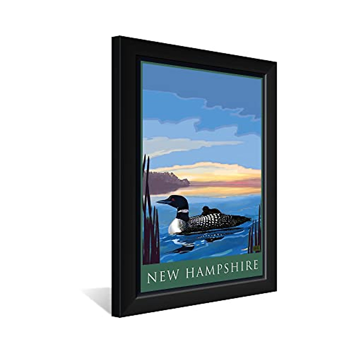 New Hampshire Loon & Chick Professionally Framed Art Print from Illustration by Artist Joanne Kollman Framed Art Size: 14" x 20"
