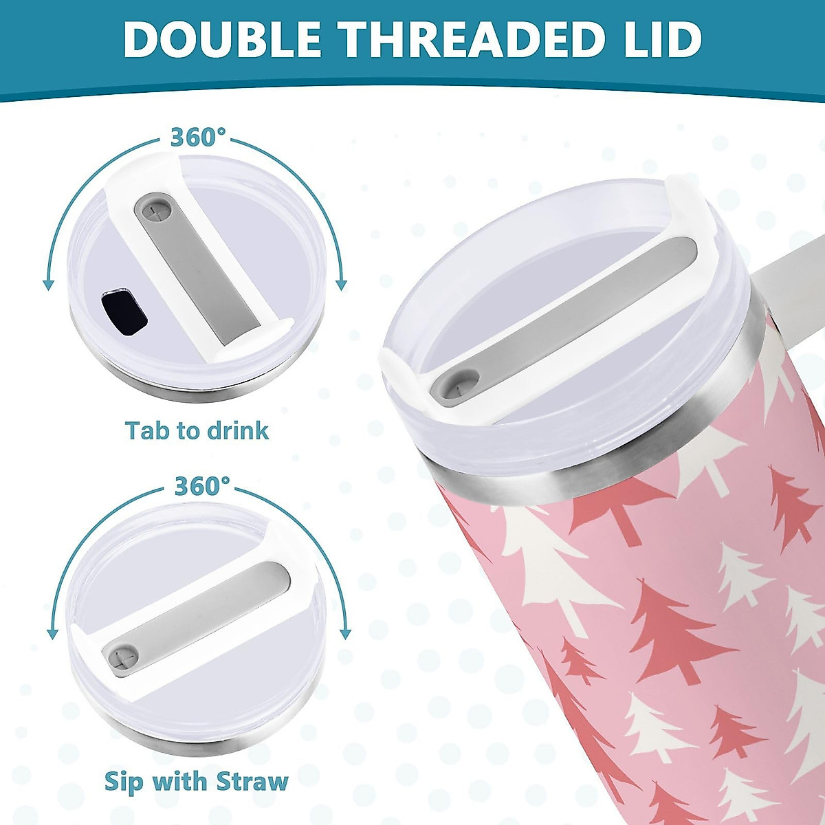 Emelivor Christmas Trees 40 oz Tumbler with Lid and Straw Insulated Tumblers with Handle Leak Proof Travel Coffee Mug Water Cup Bottles for Hot and Iced Cold Drinks