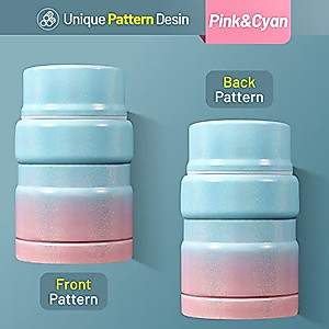 Charcy 17 Ounce Kids Thermos for Hot Food - Soup Thermos with Folding Spoon - Insulated Food Jar for Hot & Cold Food - Powder Blue&Pink