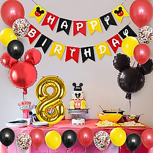 LINGTEER Micky Mouse Happy Birthday Decorations Set - Oh Twodles Gold Banner - 2nd Micky Theme Birthday Balloon Party Decorations.