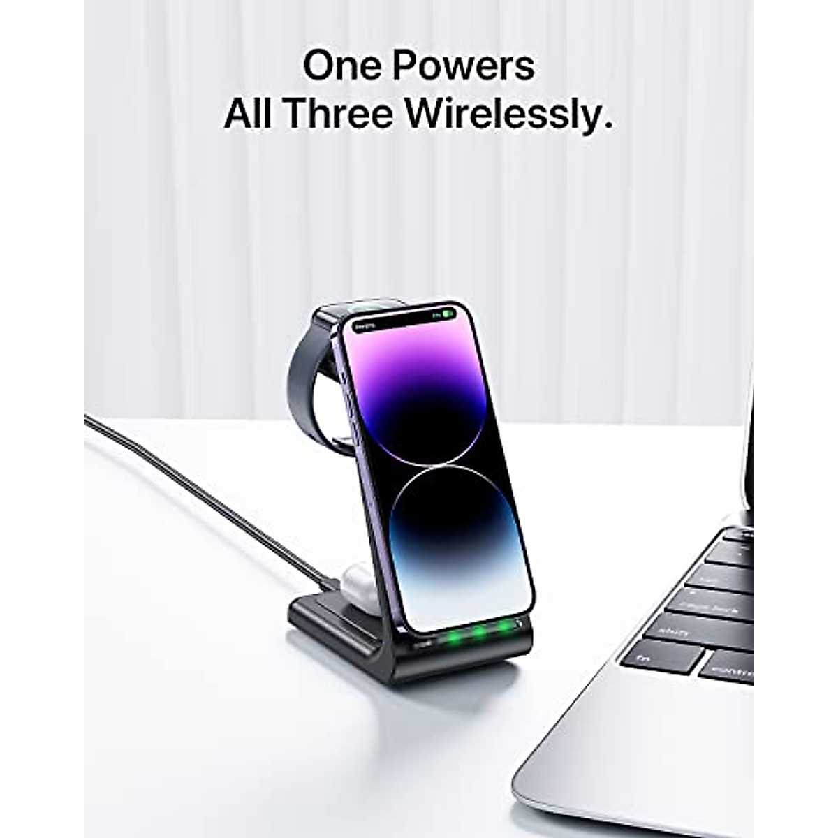 Intoval Wireless Charging Station, 3 in 1 Charger for Apple iPhone/iWatch/Airpods,iPhone 13,12,11 (Pro, Pro Max)/XS/XR/XS/X/8(Plus),iWatch 7/6/SE/5/4/3/2,Airpods Pro/3gen (A3,Black)