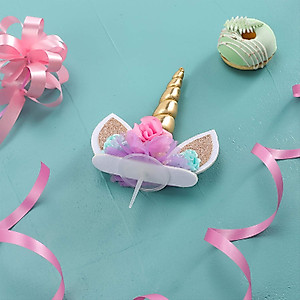 coonoe, Unicorn Cake Topper,Handmade Party Cake Decoration Supplies with Eyelashes and stack,Reuasble Gold Horn for Birthday Party,Baby Shower, Wedding