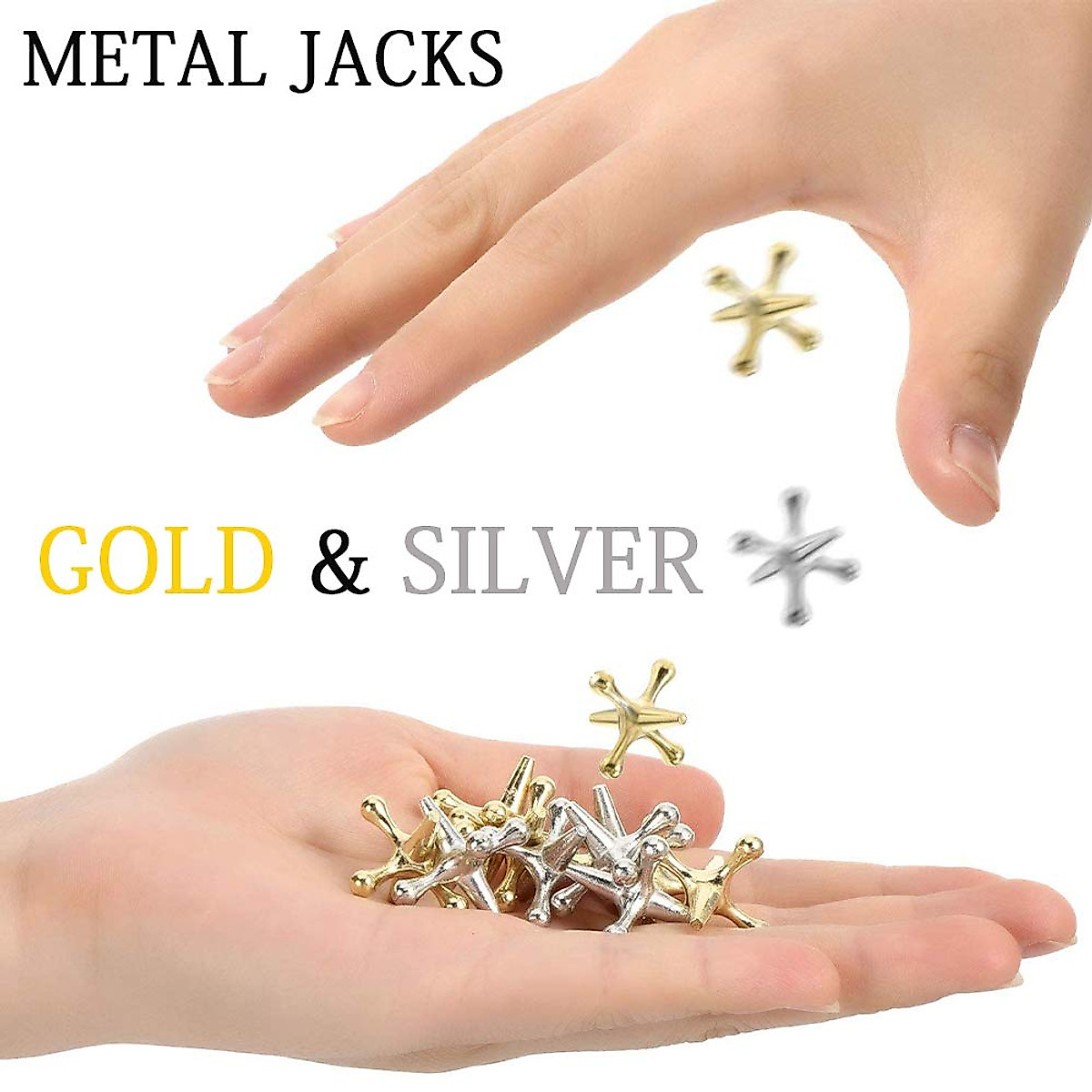 Neo LOONS 3 Sets Retro Metal Jacks and Ball Game Kit - 3 Pcs Red Rubber Balls & 30 Pcs Gold and Silver Metal Jacks, Classic Game of Jacks for Party Favor, Game Prizes, Kids and Adult