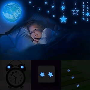 Blue Glow in The Dark Solar System Wall Decals,158 pcs Ceiling Light Stars and Moon Decoration, Planet Decor for Kids Boys Bedroom, Starry Sky Stickers for Nursery