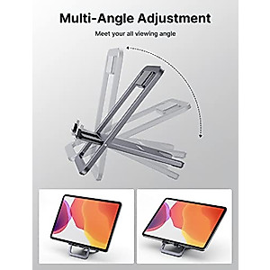 JSAUX Universal Tablet Stand, Portable Foldable Tablet Holder for Desk Compatible with iPad Mini/Air, Samsung Galaxy Tab, Kindle Fire, Steam Deck, Switch, ROG Ally, iPhone and Other Tablets-Gray