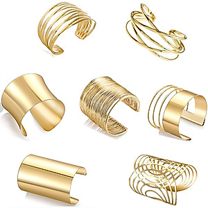 SAMOCO 7 Pcs Cuff Bangle Bracelet for Women Gold Cuff Bracelets Open Wide Wire Bracelets Adjustable Tone Wrist Cuff Wrap Bracelet