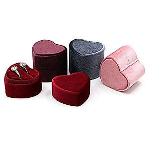 MYEBIUAI Velvet Ring Box Pink - Premium Gorgeous Heart Shape Ring Box Display Holder with Detachable Lid Ring Bearer Box for Proposal, Engagement, Wedding, Ceremony, Anniversary