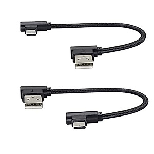 HCFeng Double Elbow Type C Cable Right Angle Nylon Braided USB 2.0A to USB C Cable Type C 90°to USB A 90°Left Elbow Fast Charging Cable Compatible with Type-C Port Device [2Pack/0.6ft]