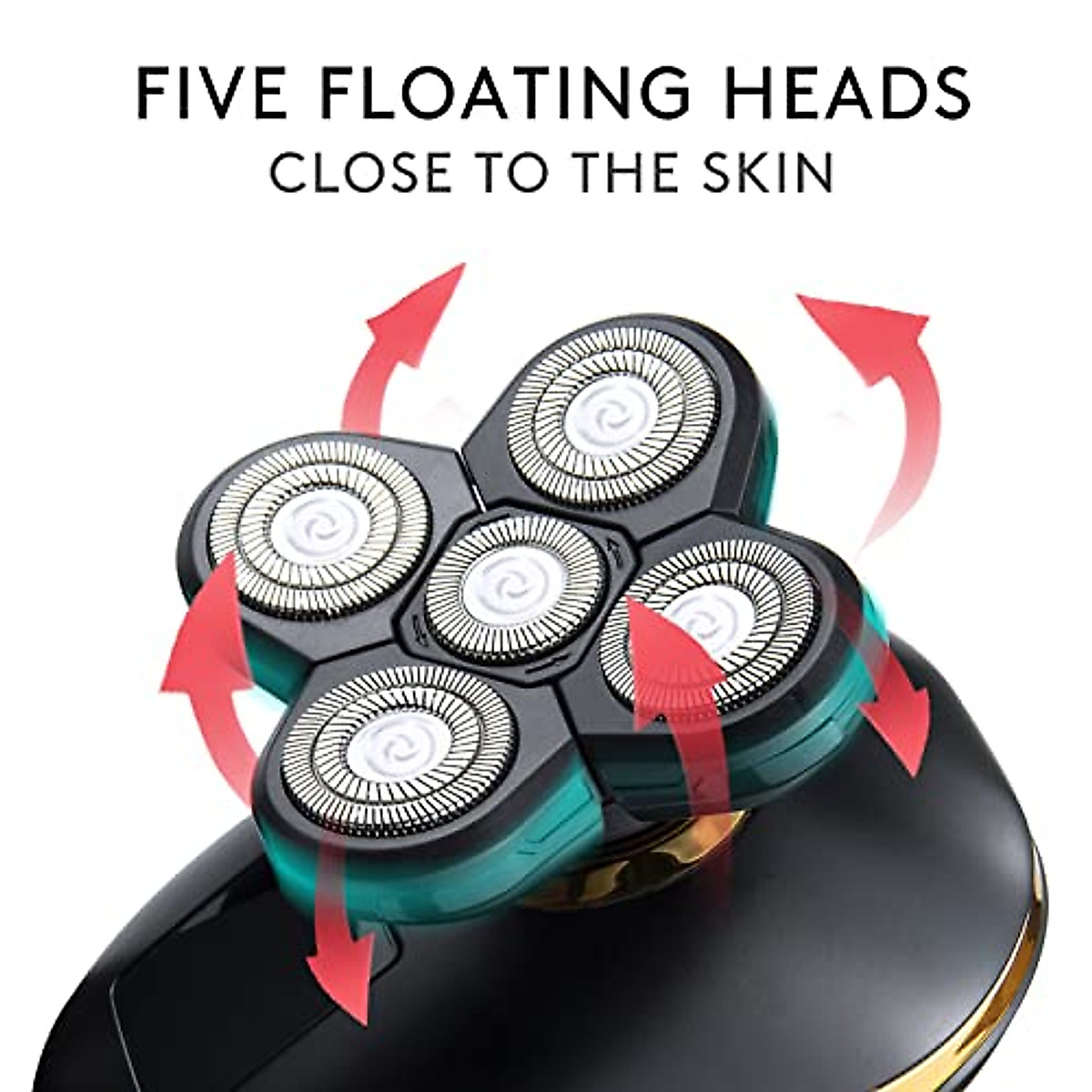 Amble 5-in-1 Electric Shavers for Bald Men Head - Waterproof, Faster-Charging, LED Display, Rechargeable, Cordless Rotary Razor - Grooming Shaver Kit - Beard Trimmer, Nose Hair& Hair Clippers