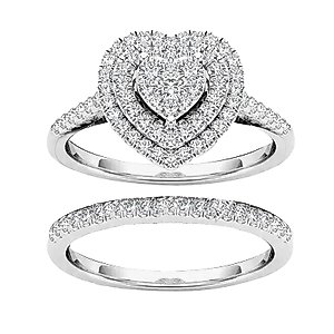 Women Promise Rings Diamond Carving Love Shaped Simulated Diamond Fashion Ring Women Hollow Wedding Band Stackable Ring Mothers Ring (Silver, 7)
