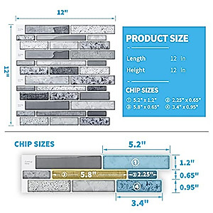Art3d Peel and Stick Brick Kitchen Backsplash Self-Adhesive Wall Tile Stone Design, 10 Sheets (Grey)