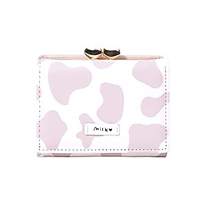 Sunwel Fashion Girls Cute Cow Print Kiss Lock Coin Pouch Tri-folded Wallet Small Wallet Cash Pocket Card Holder ID Window Purse for Women