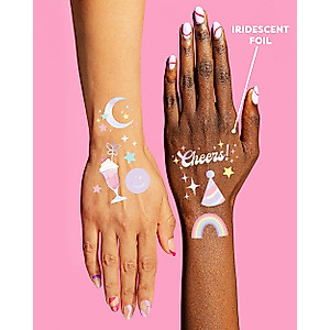 xo, Fetti Pastel Rainbow Temporary Tattoos - 50 Iridescent Foil Styles | Preppy Birthday Party Supplies, Smiley Party Favors, Party Vibes Only