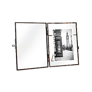 Isaac Jacobs 5x7, Antique Bronze, Vintage Style Brass and Glass, Metal Floating Picture Frame (Vertical) with Locket Closure, for Photos, Art, & More, Tabletop Display (5x7 Antique Bronze)