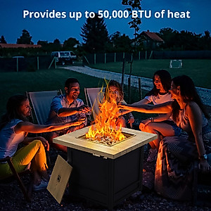 Fire Pit Table, Propane Firepit Outdoor Gas Fire Pits Clearance, 50,000 BTU with Woodgrain Tabletop, Lid, Lava Rocks for Outside Patio, Garden, Deck, Yard