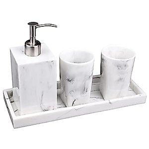 Cabilock 1 Set Bathroom Four Piece Set Dresser Tray White Ceramic Countertop Soap Dispenser Tray Soap Dispenser Organizer Sink Soap Dispenser Holder Soap Liquid Dispenser Nordic Toiletries
