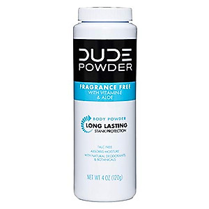 DUDE Body Powder - Fragrance Free 4 Ounce (3 Bottle Pack) Natural Deodorizers With Chamomile & Aloe, Talc Free Formula, Corn-Starch Based Daily Post-Shower Deodorizing Powder for Men