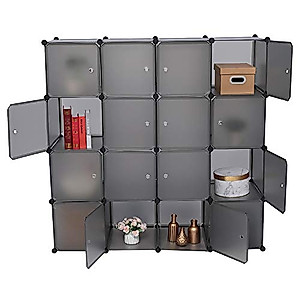 JASOYA modular wardrobe plastic cabinet, 16 cubic wardrobe drawer units, DIY modular wardrobe with doors, can store shoes, books, toys, yarn, gray