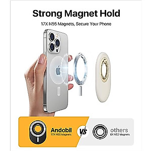 andobil Magnetic Phone Grip (Upgrade) for Magsafe, [Strongest Magnet Power] Phone Ring Holder Dual-Sided Magnet Compatible with Magsafe Series iPhone 14 13 12 Pro max, All Phones and Cases, Black