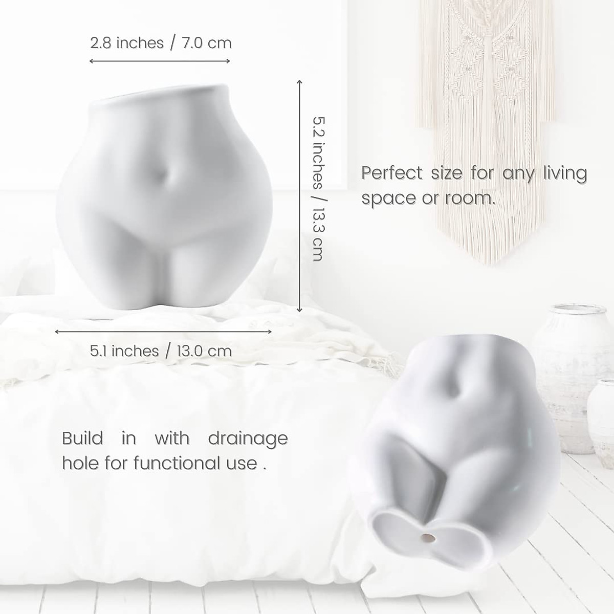 The Peachy Planter Body Vase - White Ceramic Vases for Home Decor, Female Body Vase for Boho Home Decor, Body Vase Female Form for Minimalist Decor, White Ceramic Vase with Drainage Holes