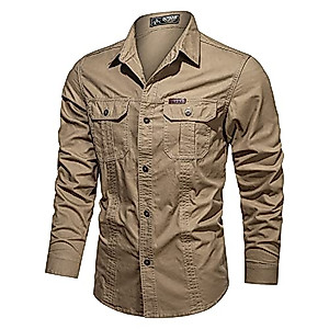 Western Shirts for Men Long Sleeve Snaps Button Work Shirts Plaid Camo Camping Fishing Cowboy Outdoor Tops with Pockets Large
