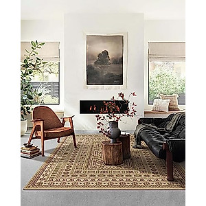 Lahome Mandala Easy Jute Area Rug -5 x 7 Farmhouse Rugs for Living Room Ultra-Thin Washable Natural Bedroom Rugs Non-Shedding Sisal Carpet Outdoor Jute Rugs for Patio Dining Room (5'x 7',Beige)