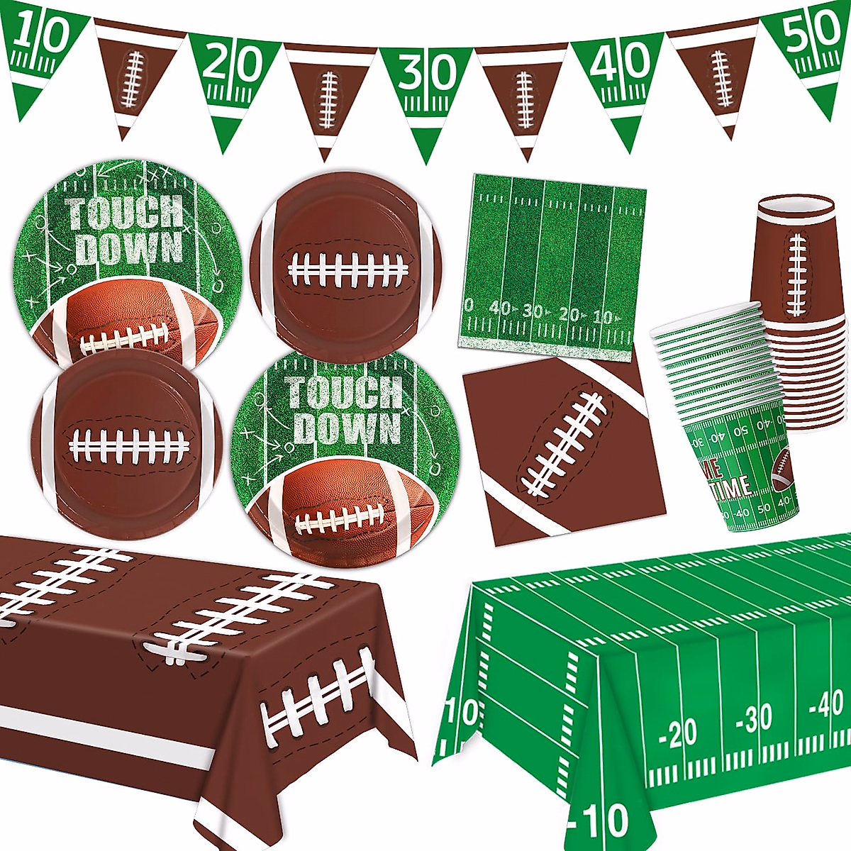 Football Party Decorations Football Party Supplies Including Paper Plates, Napkins, Tablecloth, Banner for Football Birthday Party Gameday Tailgate Party Decorations, Serve 24