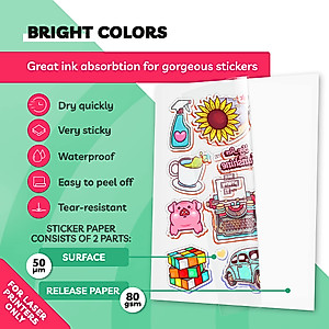 Clear Sticker Paper for Laser Printer - (20 Sheets), 8.5 x 11" Letter Size, Glossy Vinyl Sticker Paper - Perfect for Crafting and Vibrant Designs