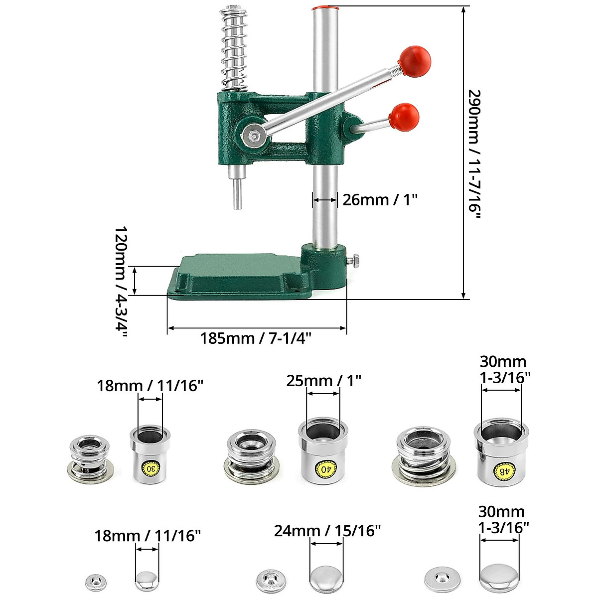 QWORK Button Maker Kit with 3 Sizes Die Sets and 300 Buttons, 11/16", 1", 1-3/16" (18, 25, 30mm) Diameter Hand Fabric DIY Button Making Punch Cloth Button Cover Making Machine Tool