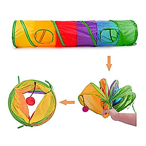 Andiker Cat Tunnel, Cat Tubes for Indoor Cats Collapsible Cat Play Toy for Puzzle Exercising Hiding Training and Running with a Red Fun Ball and 2 Holes (25&120cm) (Colorful)