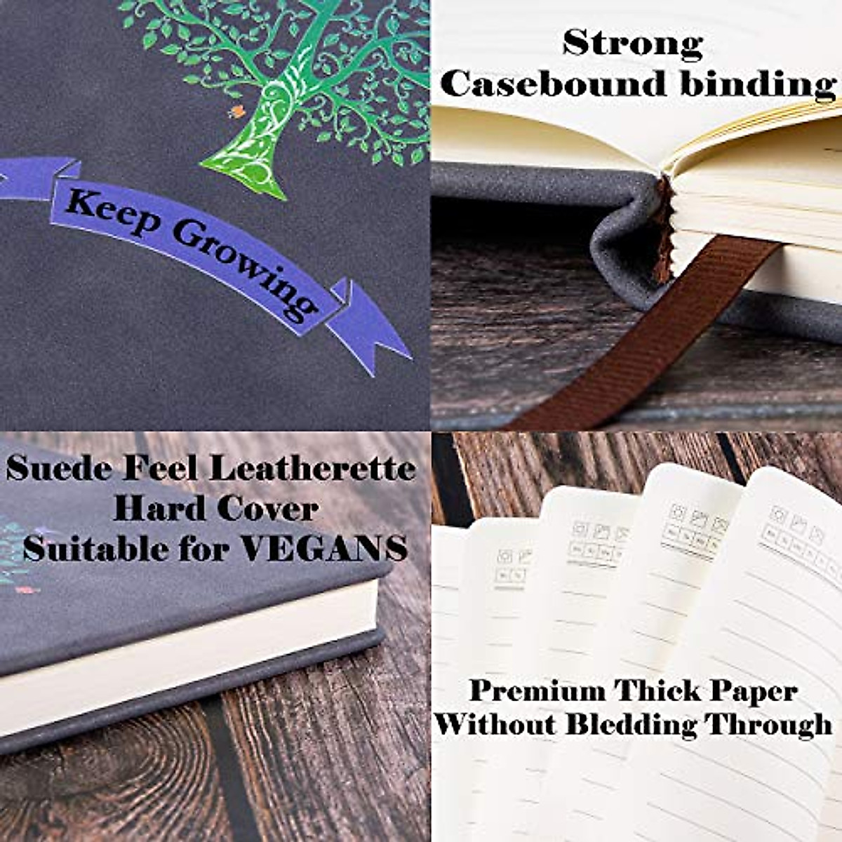 Tree of Life Journals For Women & Men A5 Lined Wide Ruled Writing Personal Diary Notebooks 180° Lay Flat Thick Paper Hard Cover Leatherette 200 Pages(Blue)