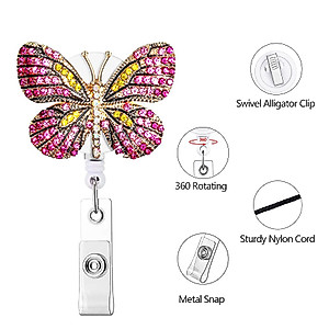 Rhinestones Retractable Badge Reel, Bling Diamond Nurse Badge Holder Reels with Swivel Alligator Clip for Teachers Students Volunteers Employees (2 Pack Crystal Blue and Pink Butterfly)