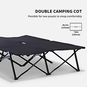 Outsunny 2 Person Folding Camping Cot for Adults, 50" Extra Wide Outdoor Portable Sleeping Cot with Carry Bag, Elevated Camping Bed, Beach Hiking, Black