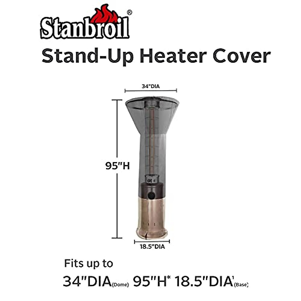 Stanbroil Patio Heater Cover, Full Coverage Outdoor Heater Cover with Zipper and Drawstring for Standing Patio Heater (95'' H x 34" D x 18-1/2" Base)