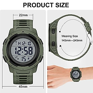 GOLDEN HOUR Mens Waterproof Digital Sport Watches Wide Screen Easy Read Display Military Style with Green Rubber Strap