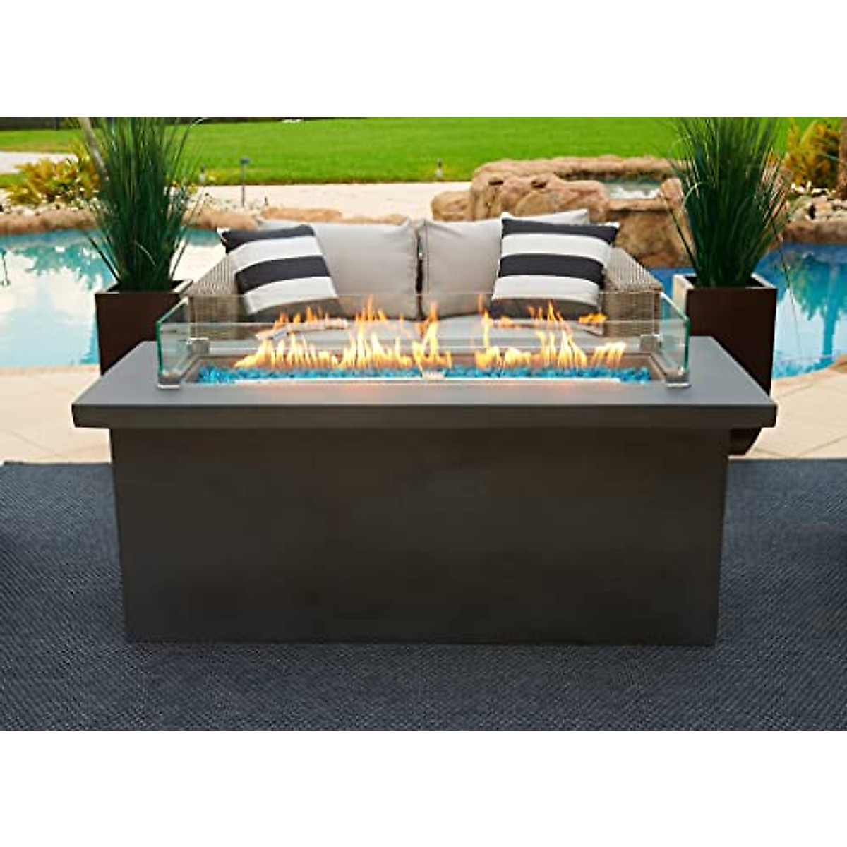 60" Rectangular Chat Height Outdoor Propane Gas Fire Pit Table in Gray (Amber, 60" Gray)